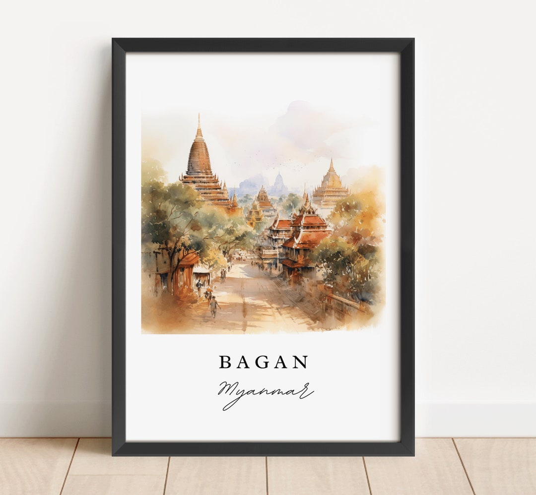 Bagan Traditional Travel Art - Myanmar, Bagan Poster, Wedding Gift ...