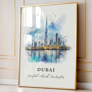 Dubai UAE Wall Art, Dubai Print, Dubai Skyline Watercolor Art, United ...