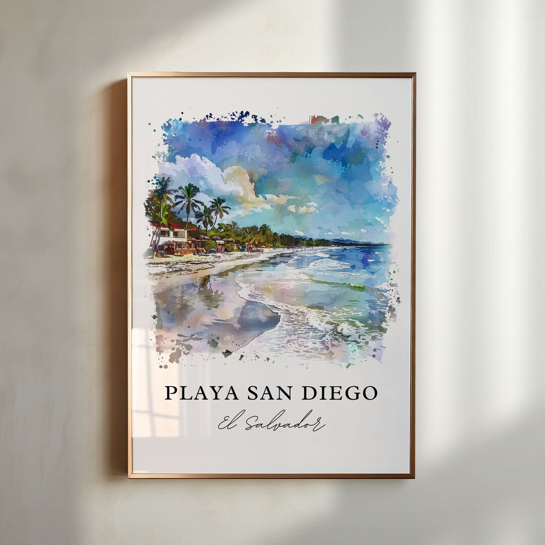 Playa San Diego Art, El Salvador Beach Print, El Salvador Watercolor ...