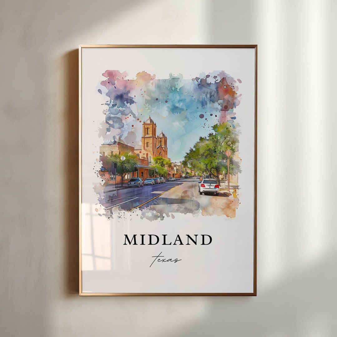 Midland TX Wall Art, Midland Print, Midland Watercolor Art, Midland ...