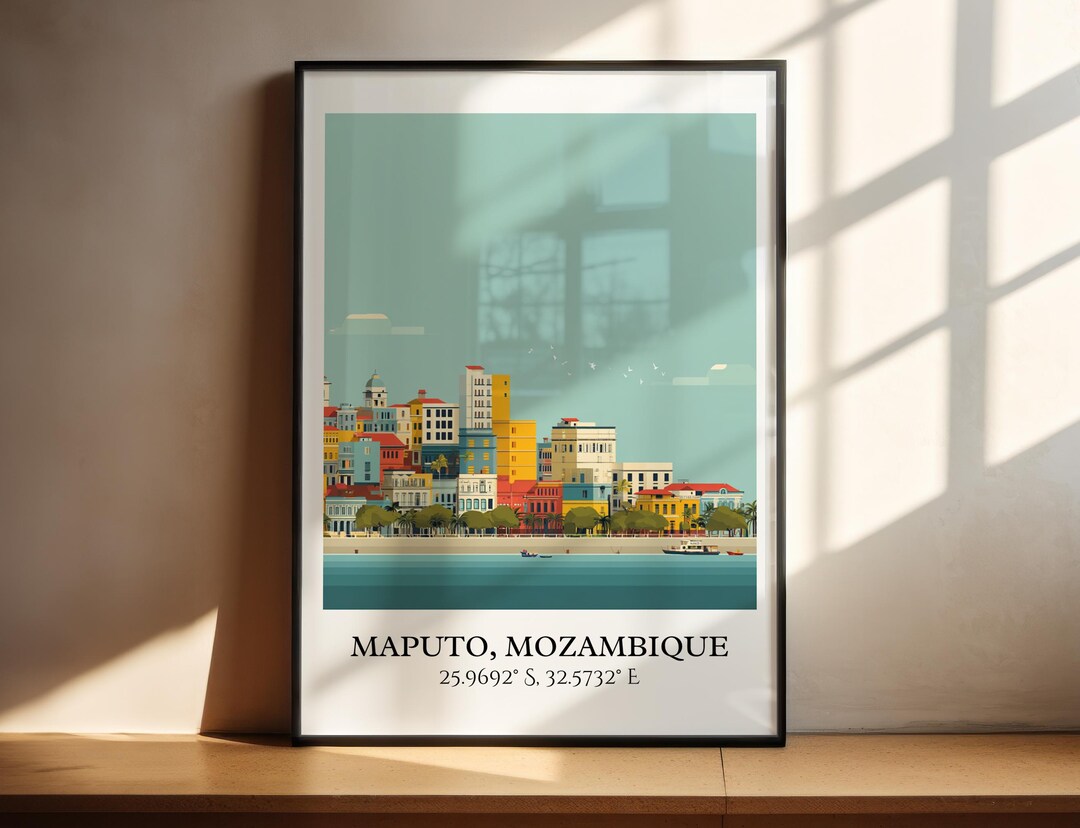 Maputo Art, Maputo Retro Travel Art, Maputo Mozambique Home Decor ...