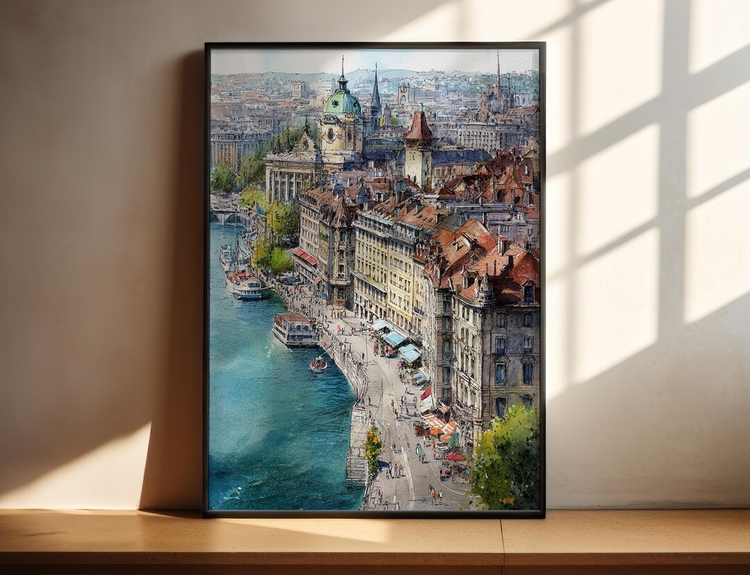 Geneva Watercolor Art Geneva Switzerland Travel Print Geneva Artwork ...