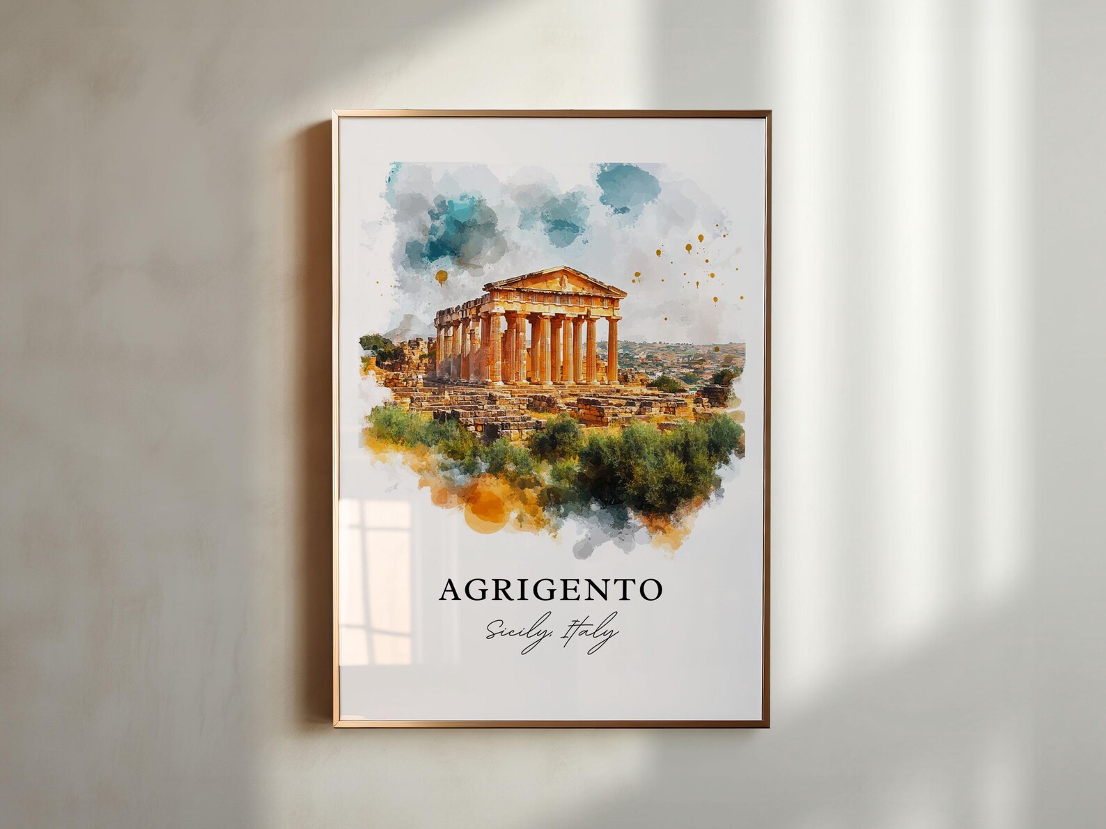 Agrigento Wall Art, Sicily Italy Print, Sicily Watercolor Art ...