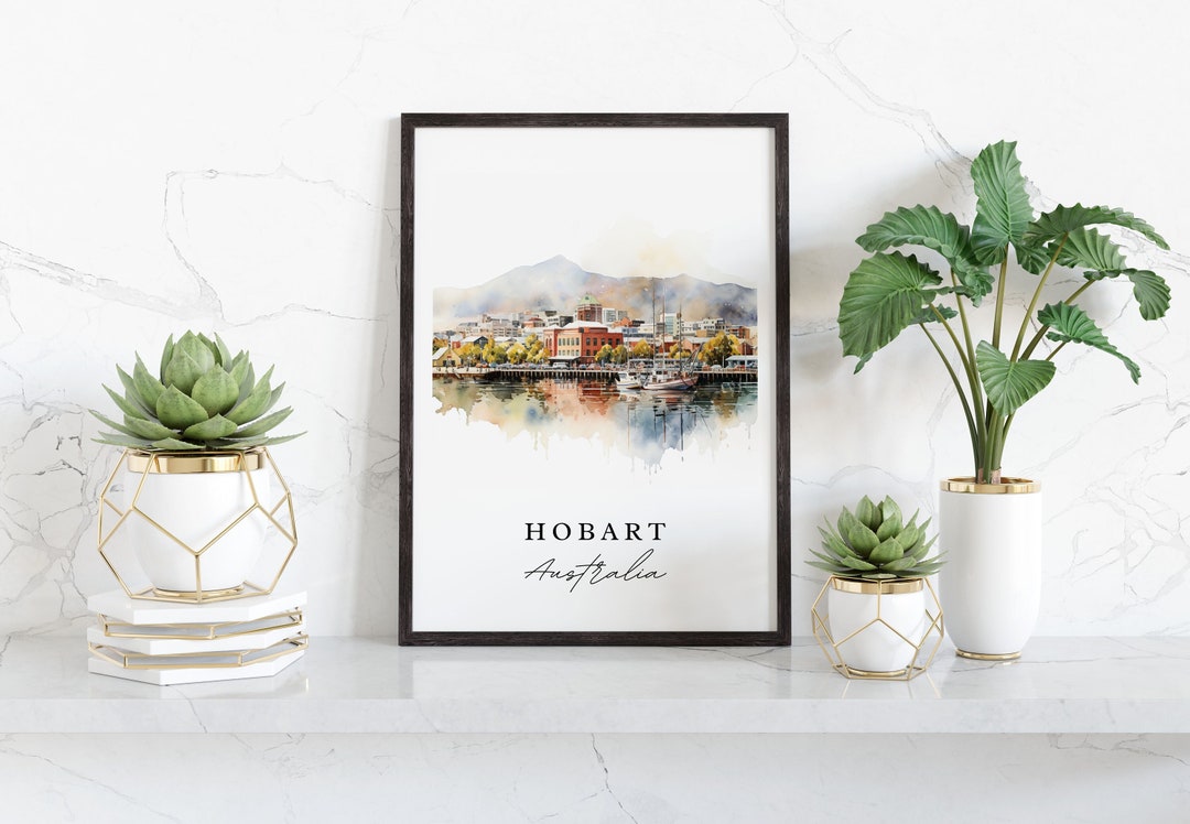 Hobart Traditional Travel Art - Australia, Hobart Poster, Wedding Gift ...