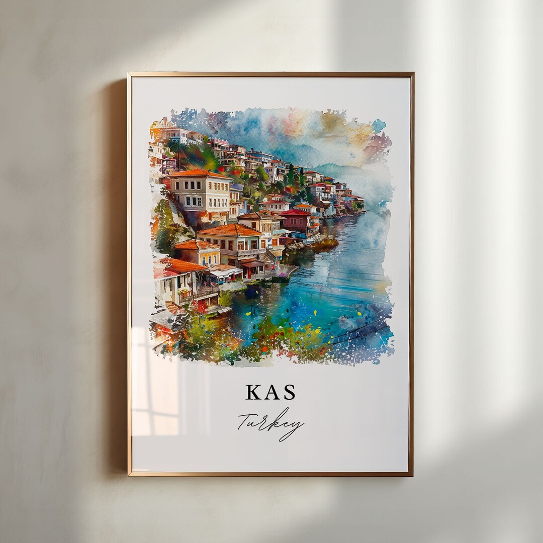 Kas Turkey Wall Art, Kas Print, Kas Coastal Town Watercolor ...