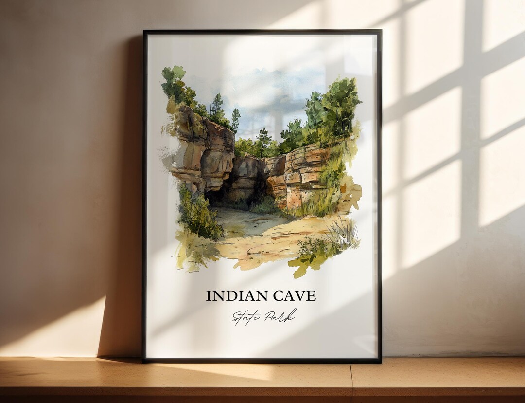 Indian Cave State Park Wall Art, Shubert NE Print, Nebraska Watercolor ...