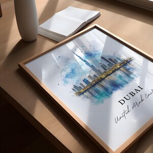 Dubai UAE Wall Art, Dubai Print, Dubai Skyline Watercolor Art, United ...