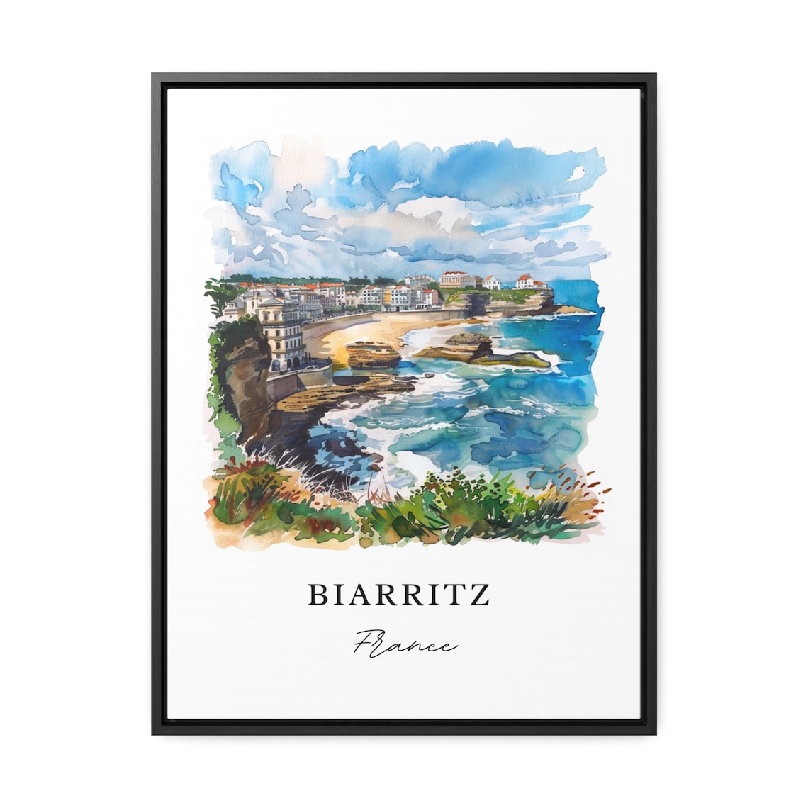 Biarritz Wall Art, Biarritz France Print, Basque Coast Watercolor Art ...