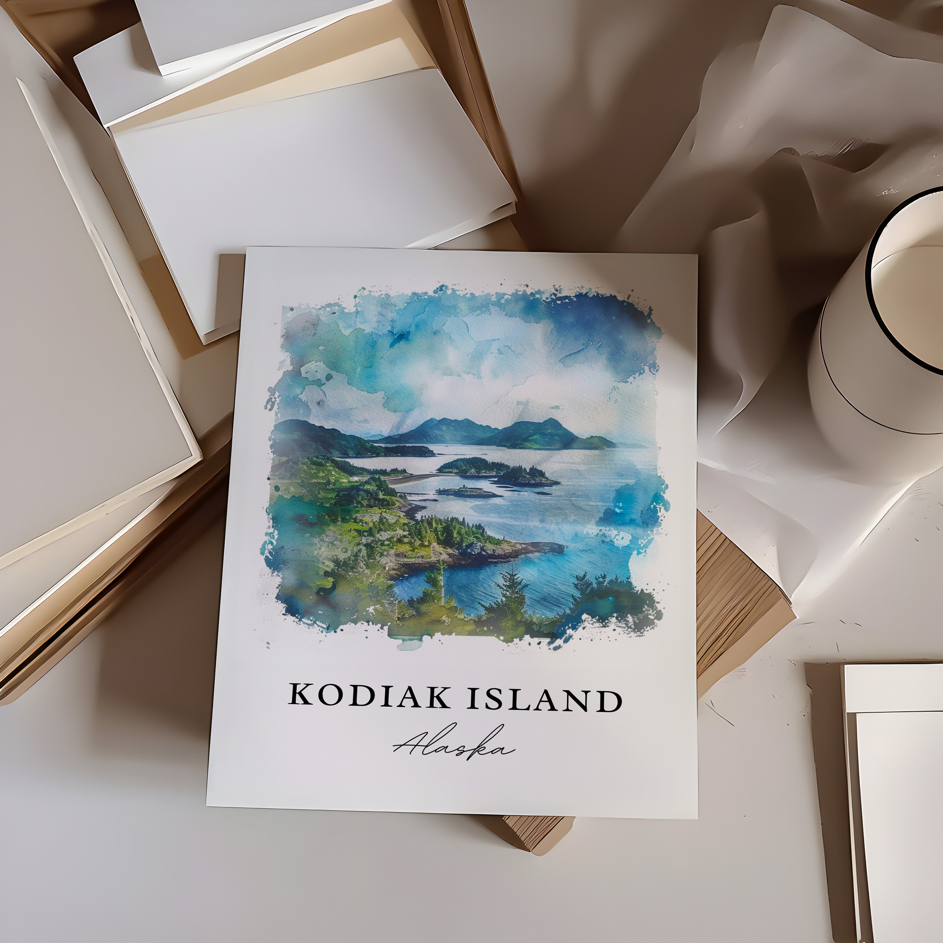 Kodiak Island Wall Art, Kodiak Alaska Print, Kodiak Island Watercolor ...