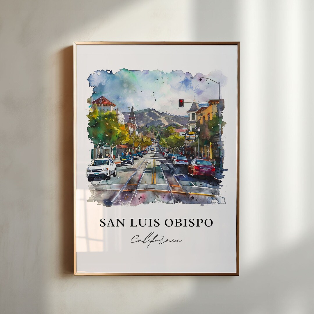 San Luis Obispo Art, San Luis Obispo Print, SLO California Watercolor ...