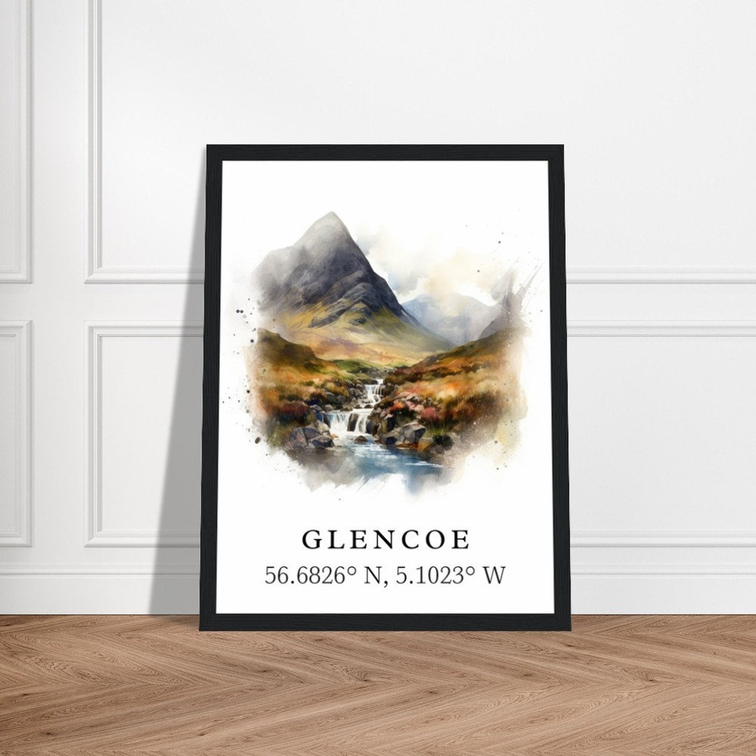 Glencoe Traditional Travel Art - Scotland, Glencoe Poster, Wedding Gift ...