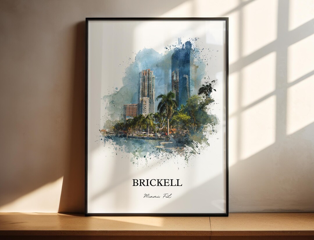 Brickell Miami Art, Brickell Print, Brickell Miami FL Watercolor Art ...