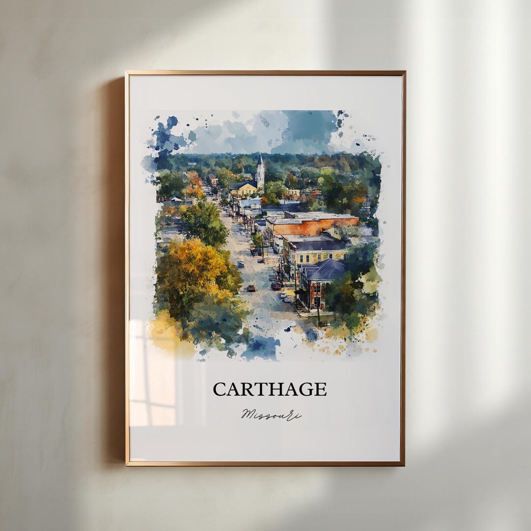 Carthage MO Wall Art, Jasper County Print, Missouri Watercolor Art ...