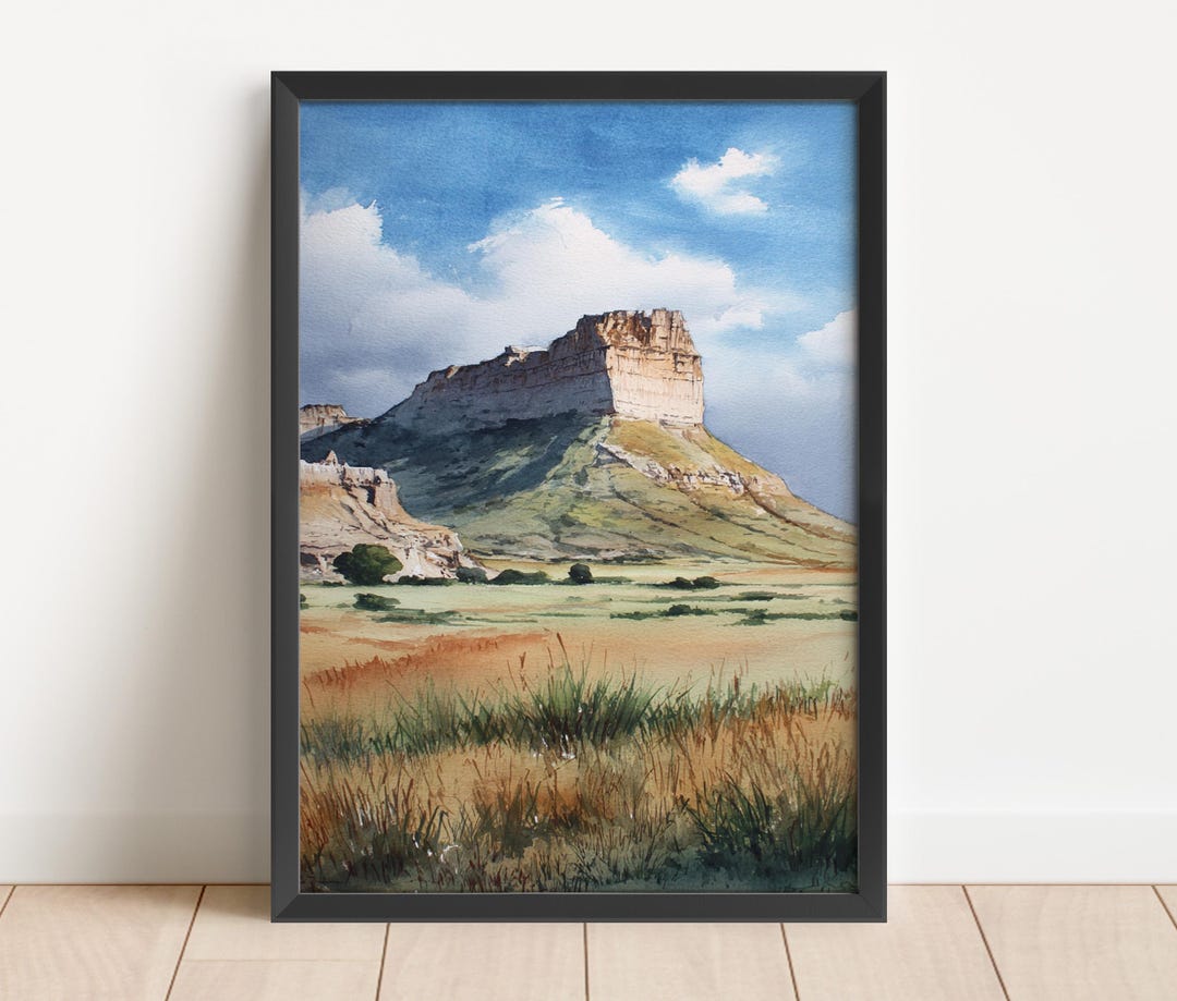 Scotts Bluff Watercolor Art Scotts Bluff Travel Print Nebraska Artwork ...