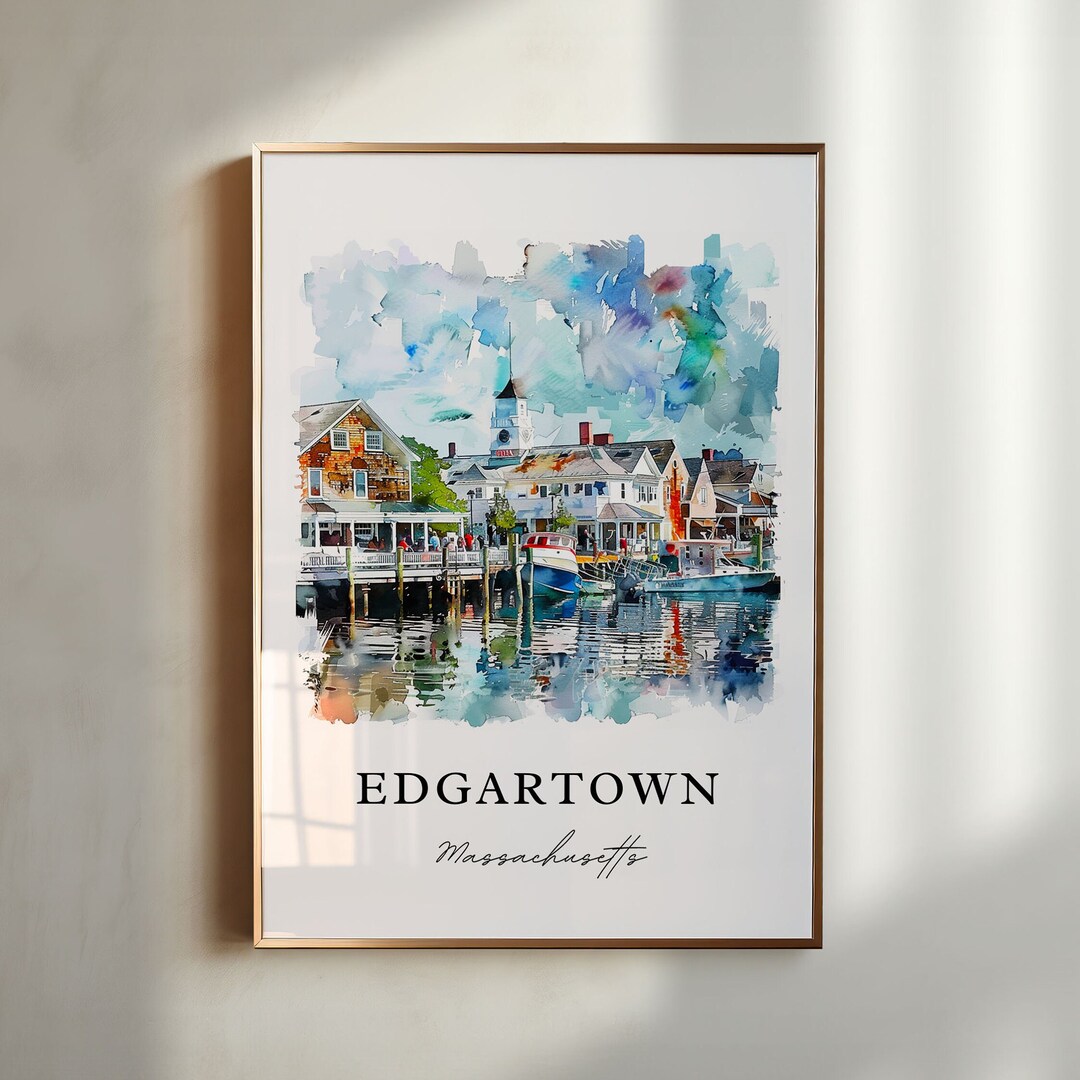 Edgartown MA Wall Art, Martha's Vineyard Print, Edgartown Watercolor ...