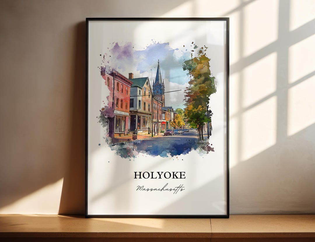 Holyoke MA Wall Art, Hampden County Print, Holyoke Watercolor Art ...