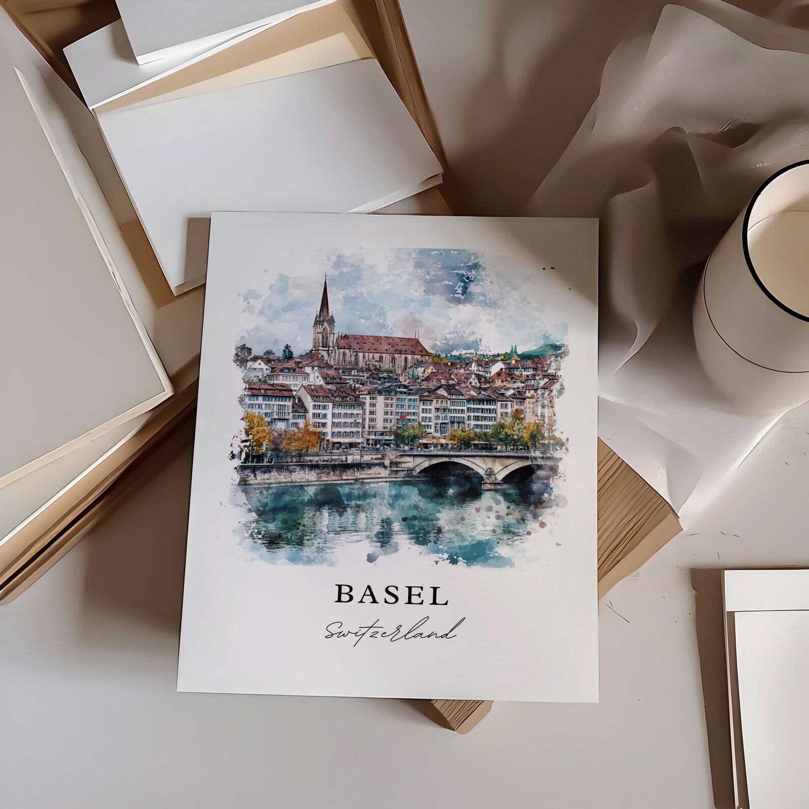 Basel Switzerland Wall Art, Basel Print, Rhine River Watercolor Art ...