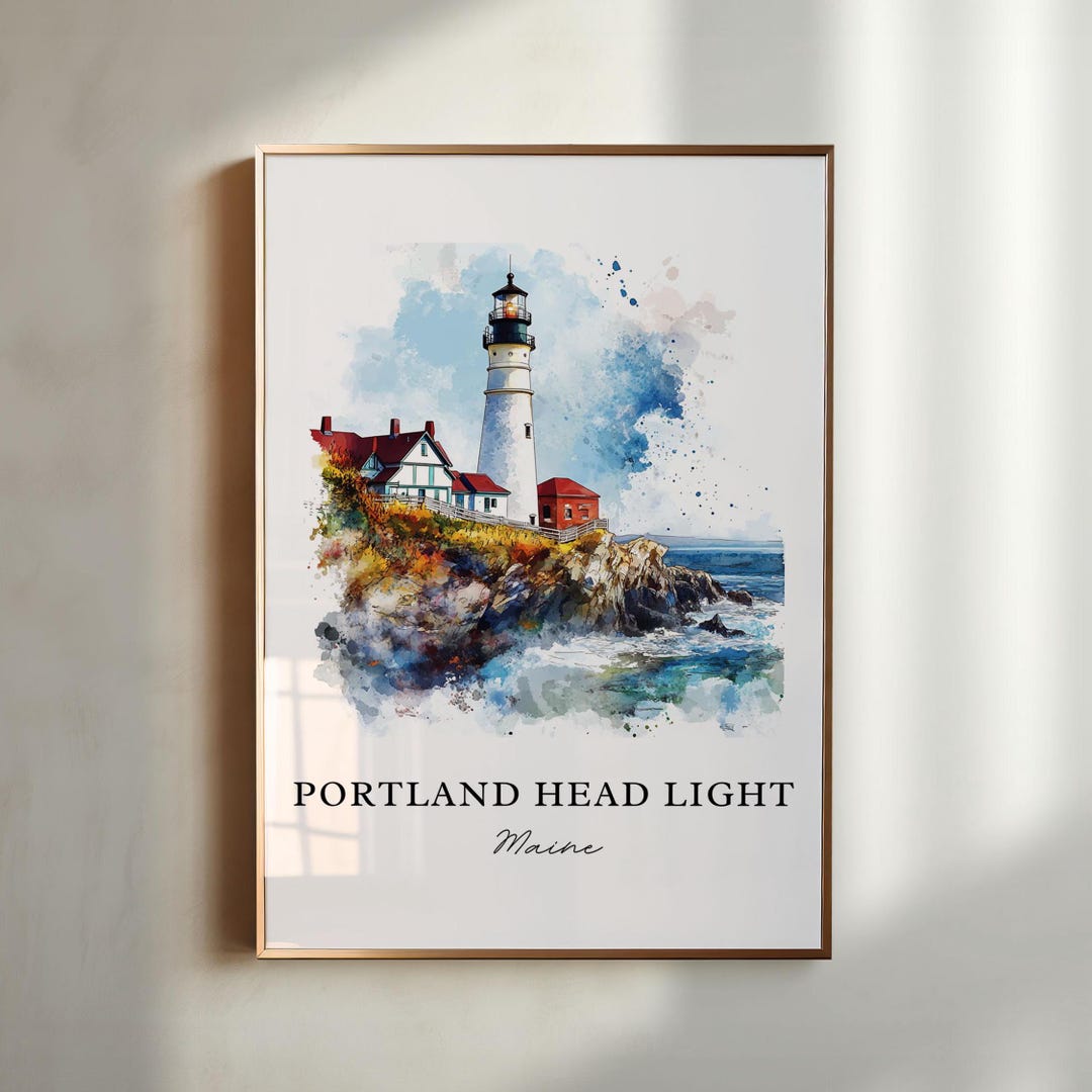 Portland Head Light Art, Portland Head Light Print, Portland Watercolor ...