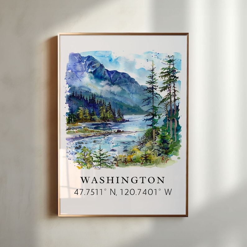 Washington State Art Print – Landscape Coordinates, Framed or Unframed ...