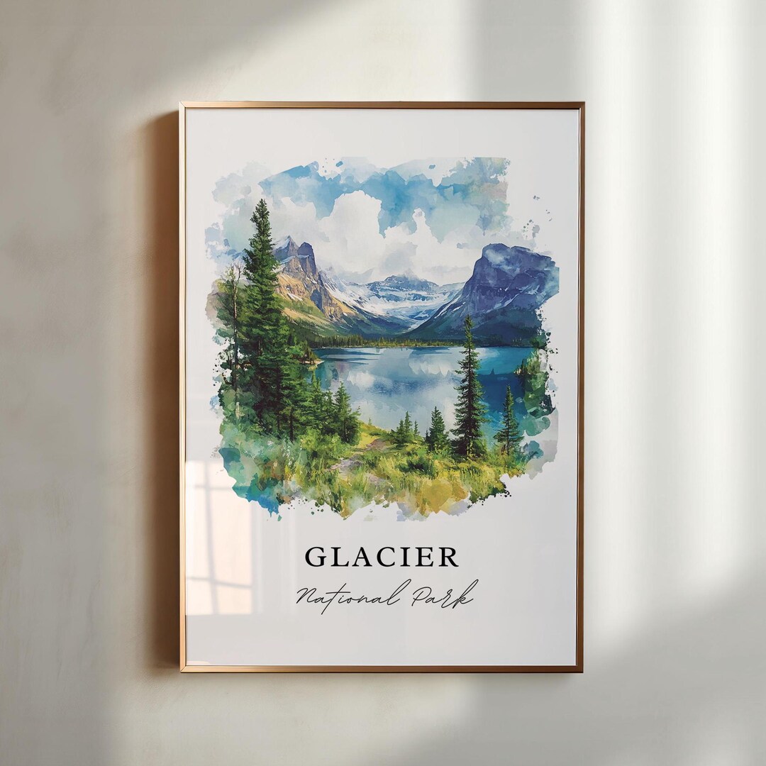 Glacier National Park Art, Glacier Park Print, Glacier Watercolor Art ...