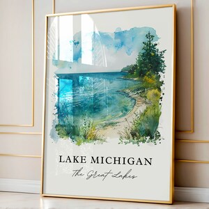 Lake Michigan Wall Art, Lake Michigan Print, the Great Lakes Watercolor ...