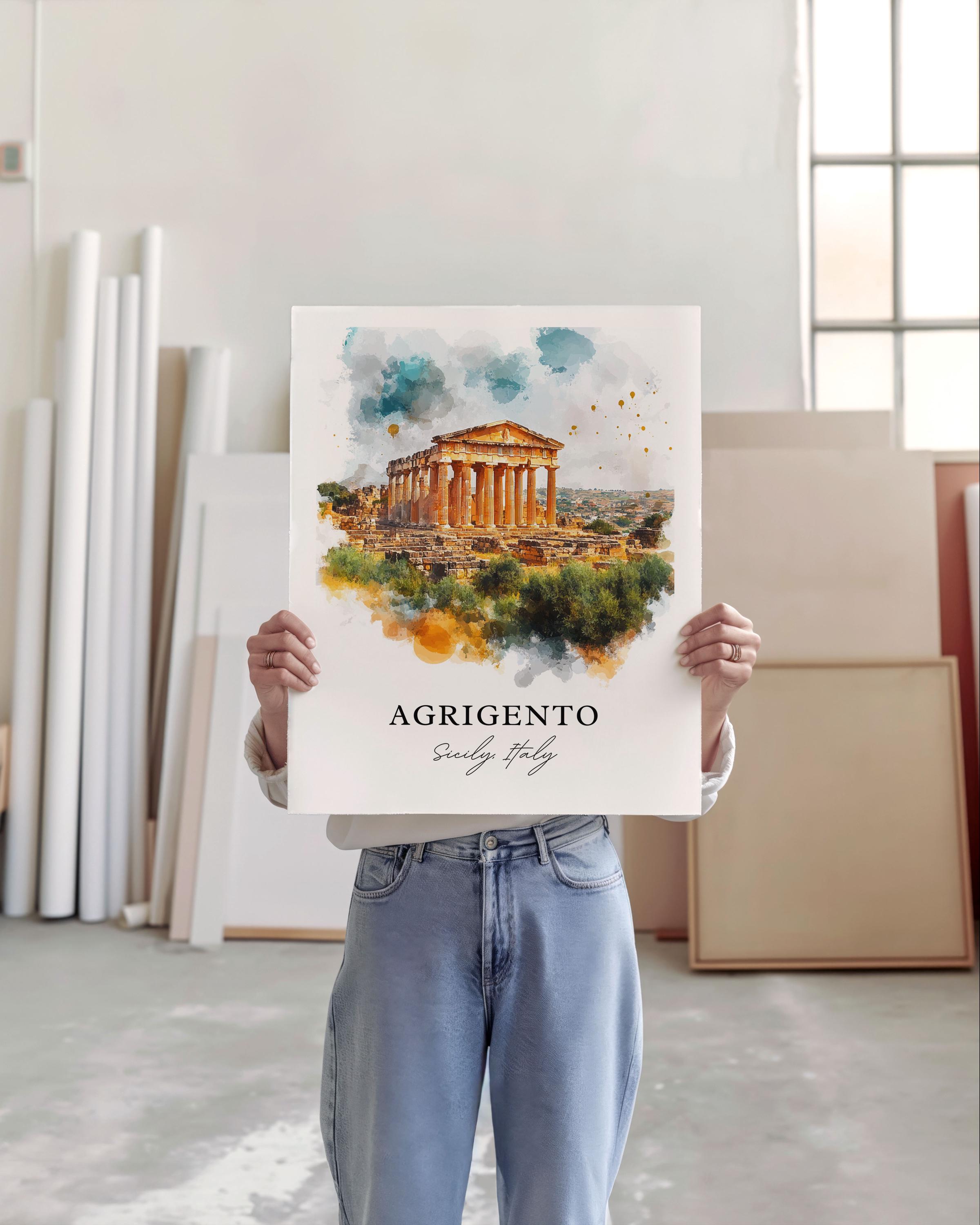 Agrigento Wall Art, Sicily Italy Print, Sicily Watercolor Art ...