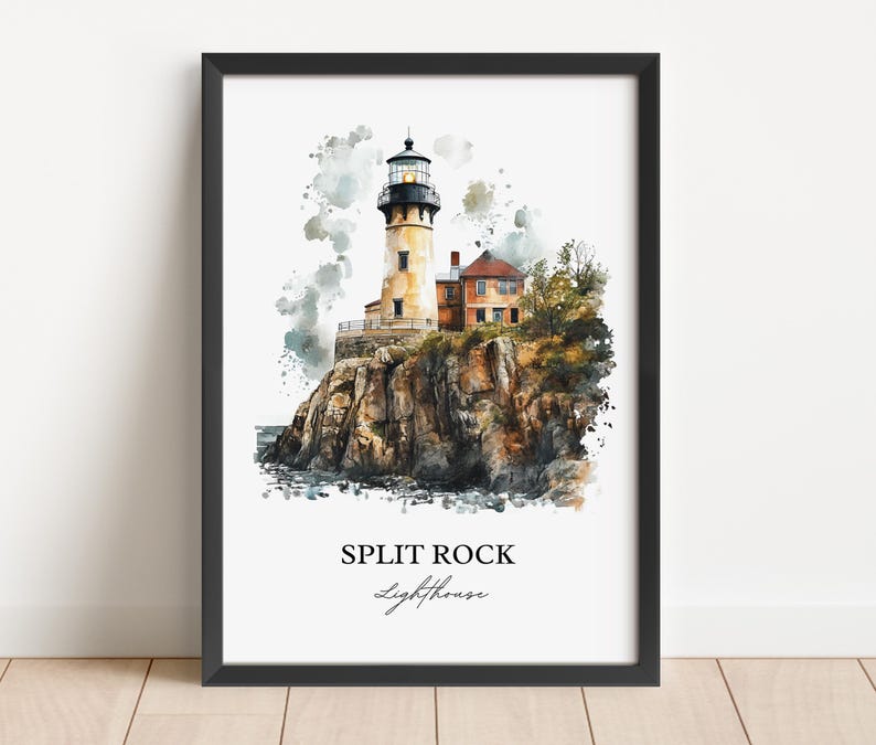 Split Rock Lighthouse Art, Lake County MN Print, Minnesota Watercolor ...
