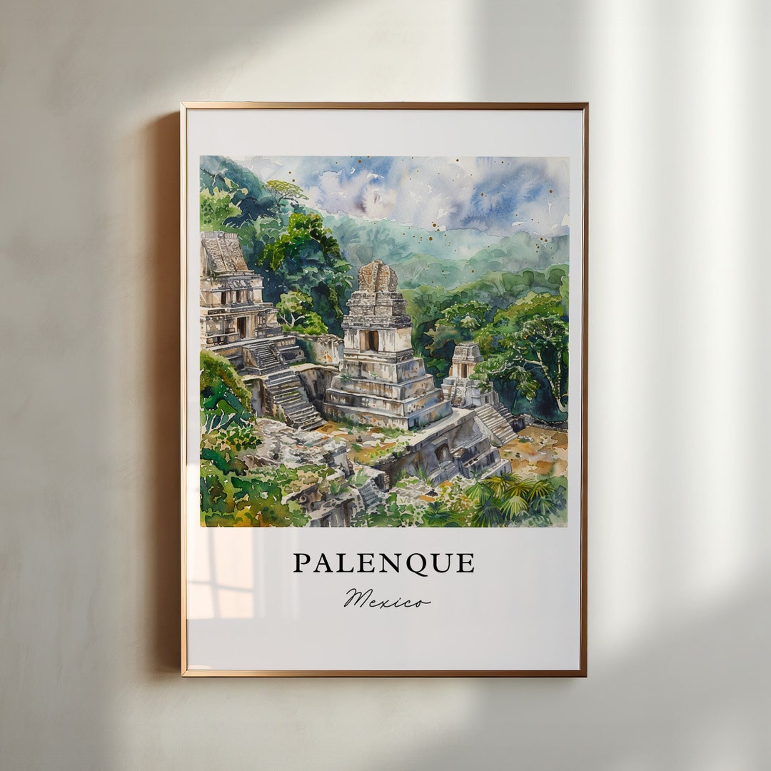 Palenque Wall Art, Palenque Mexico Print, Chiapas MX Watercolor ...