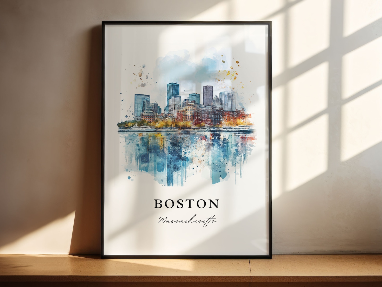 Boston MA Wall Art, Boston Print, Boston Harbor Watercolor Art, Boston ...
