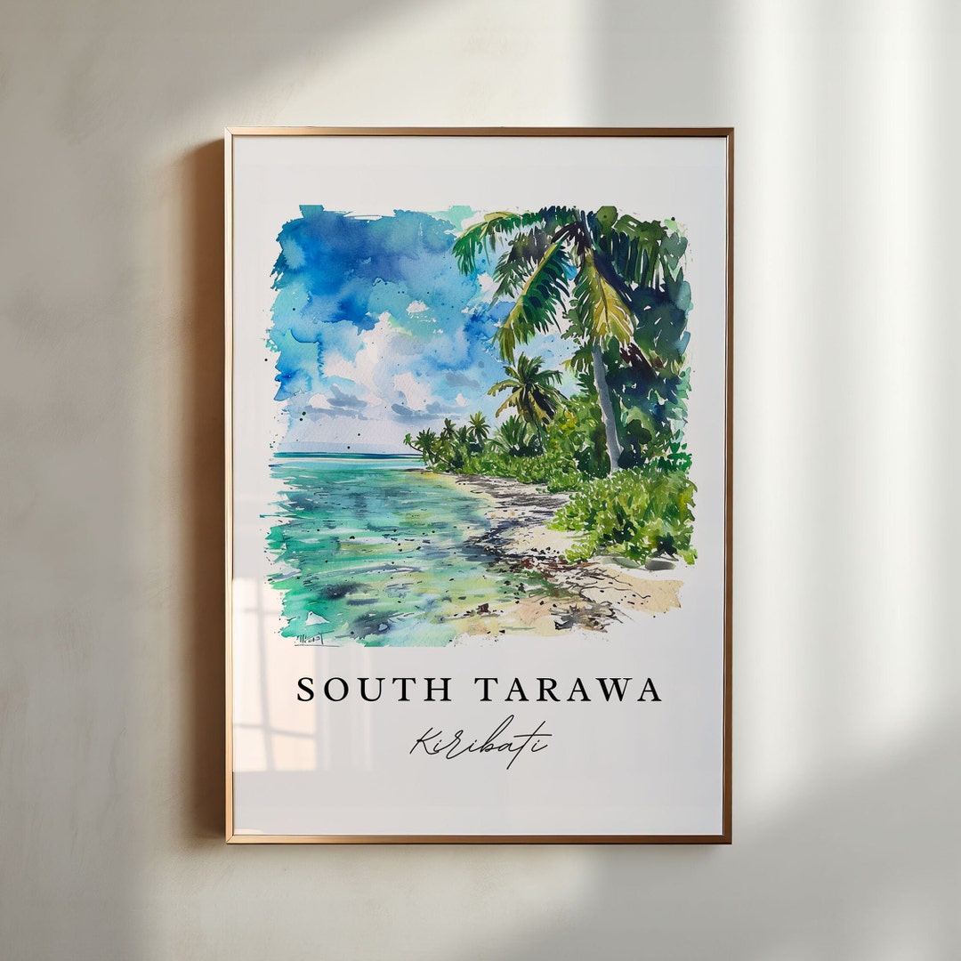 South Tarawa Watercolor Travel Art Kiribati, South Tarawa Print ...