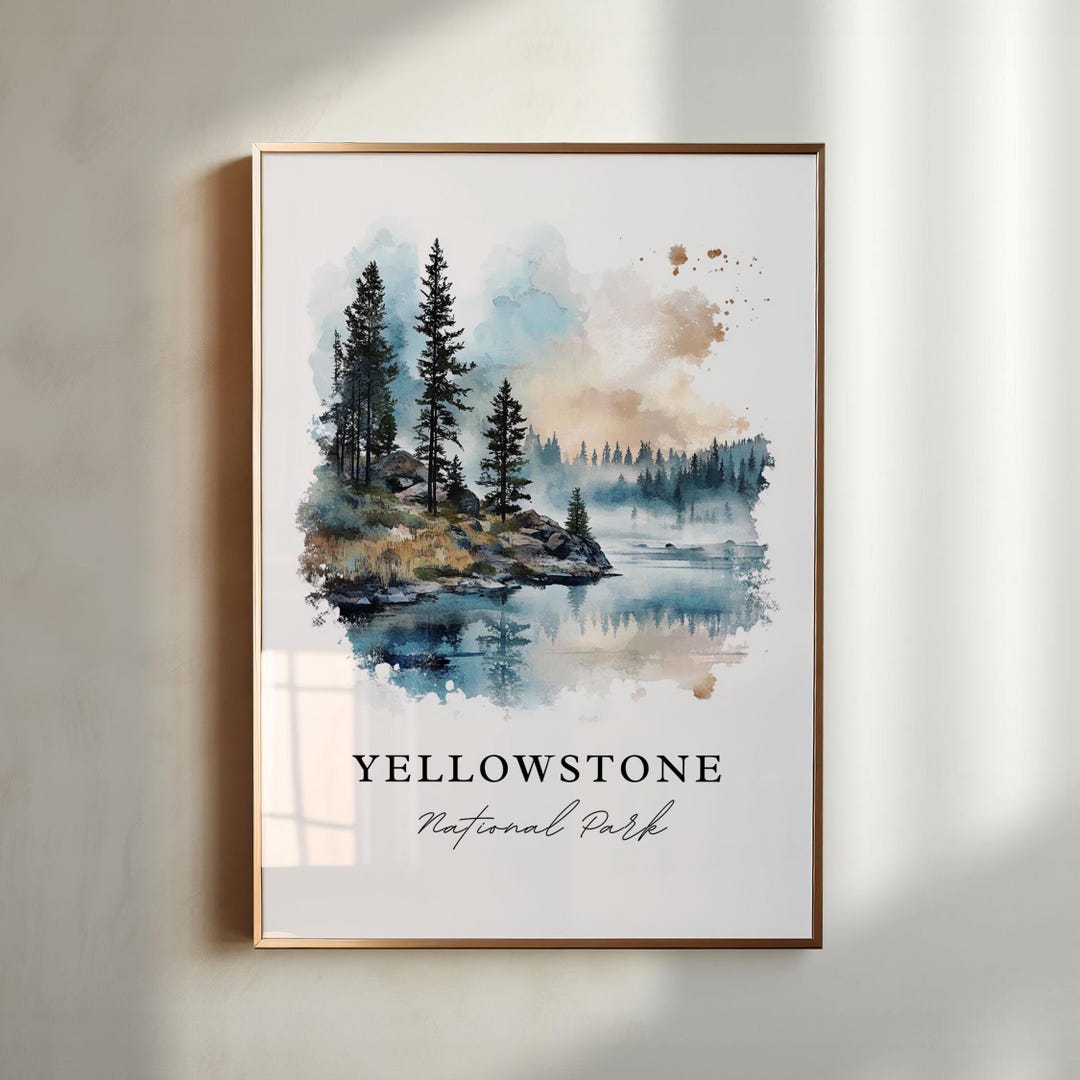 Yellowstone Wall Art, Yellowstone Park Print, Yellowstone Watercolor ...
