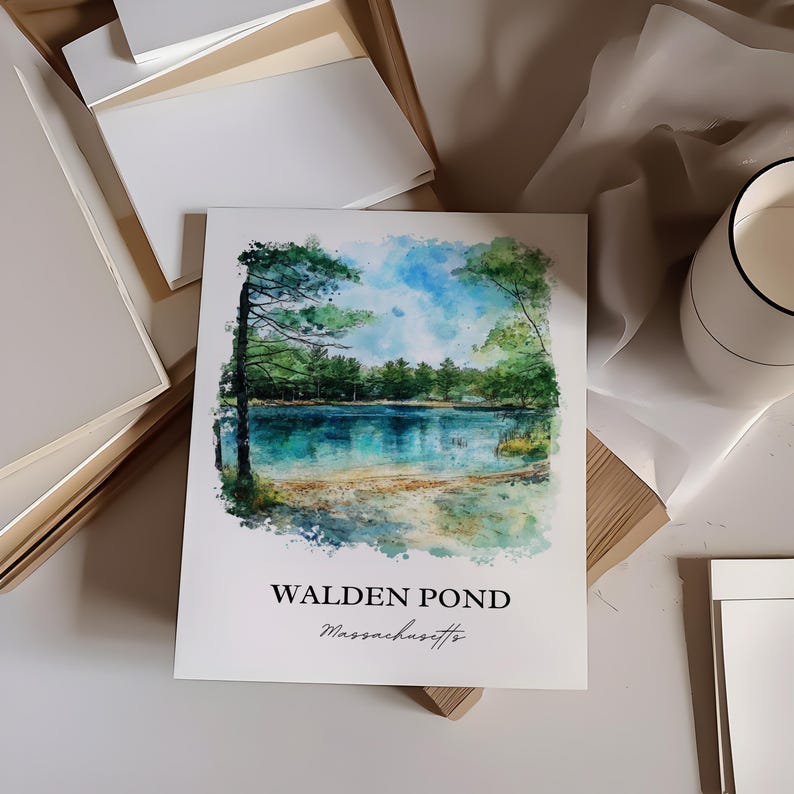 Walden Pond Wall Art, Concord MA Print, Massachusetts Watercolor Art ...