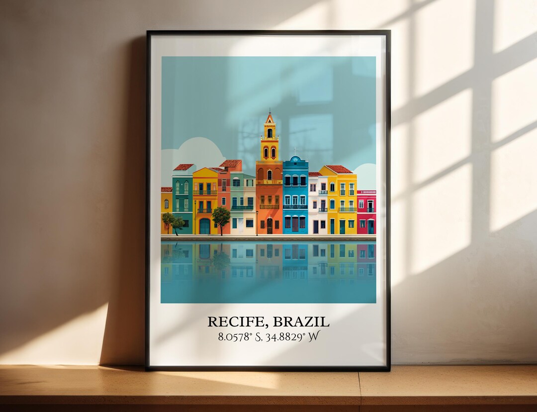 Recife Brazil Art, Recife Retro Travel Art, Recife Brazil Home Decor ...