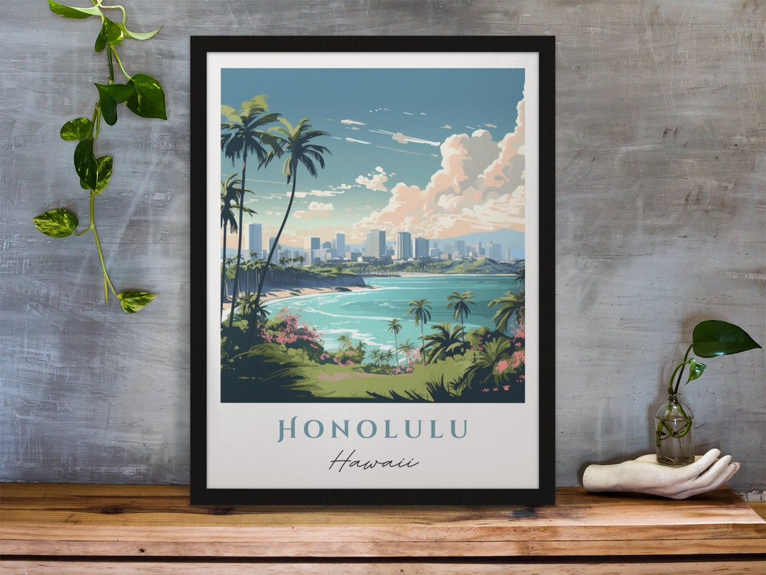 Honolulu Traditional Travel Art Hawaii Honolulu Poster - Etsy
