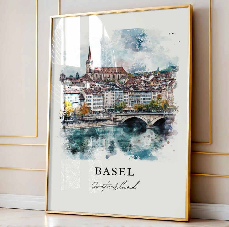 Basel Switzerland Wall Art, Basel Print, Rhine River Watercolor Art ...