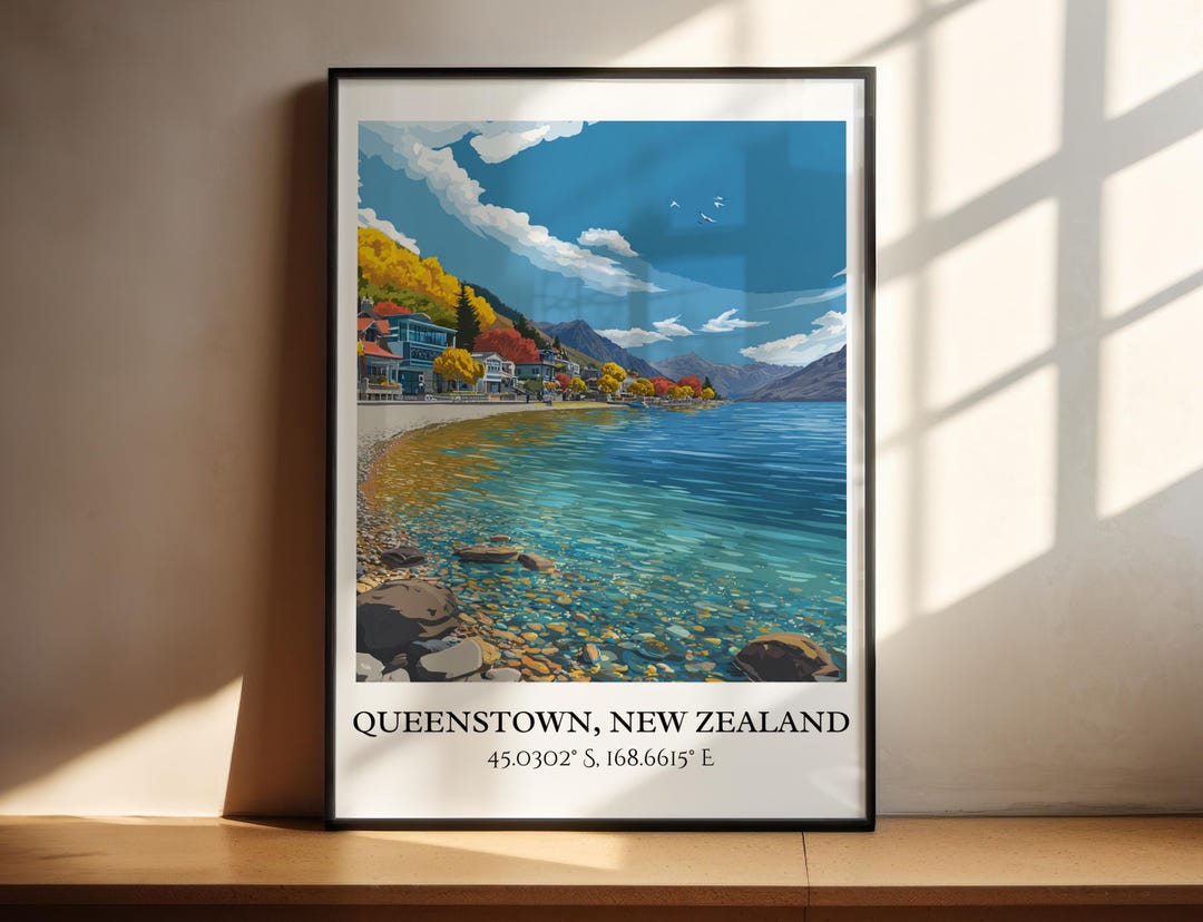 Queenstown Art, Queenstown Retro Travel Art, New Zealand Home Decor ...