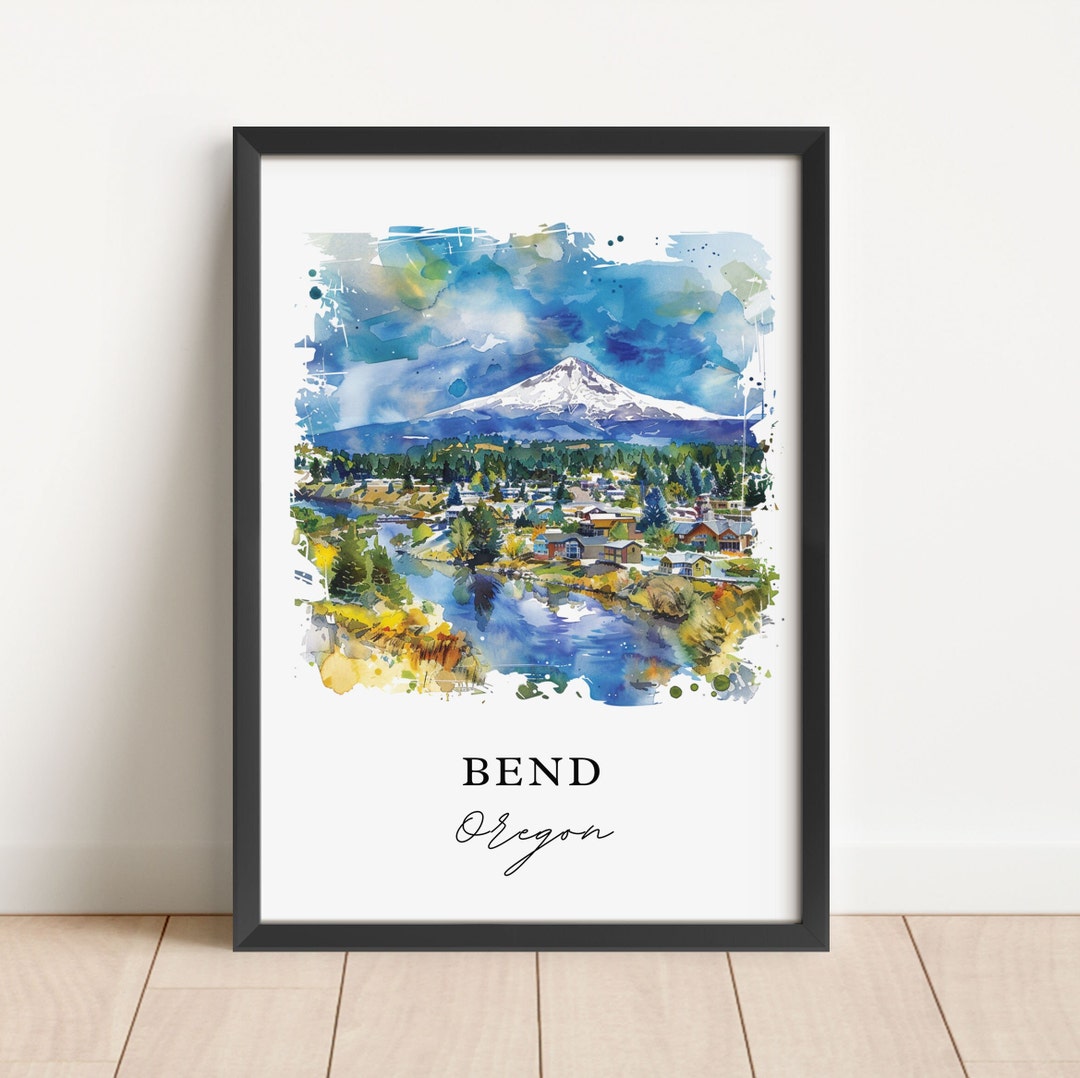 Bend OR Wall Art, Bend Oregon Print, Bend OR Watercolor, Cascade ...