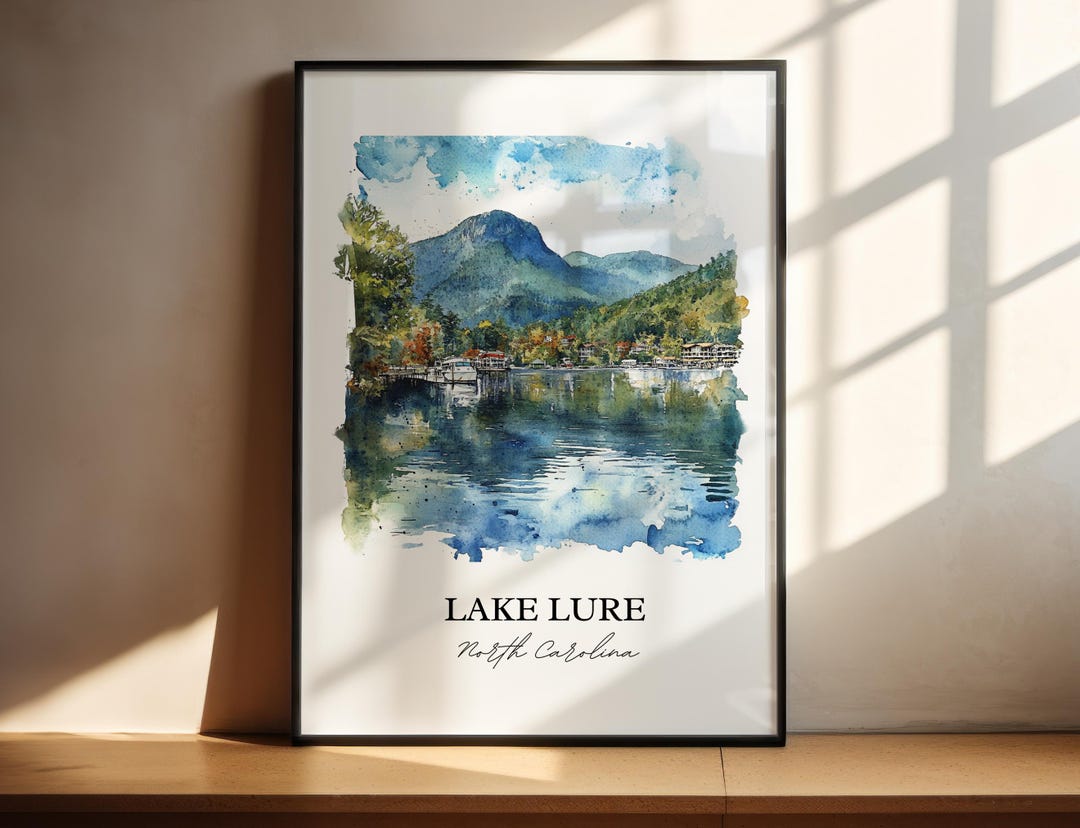 Lake Lure NC Wall Art, Rutherford County Print, Chimney Rock Watercolor ...