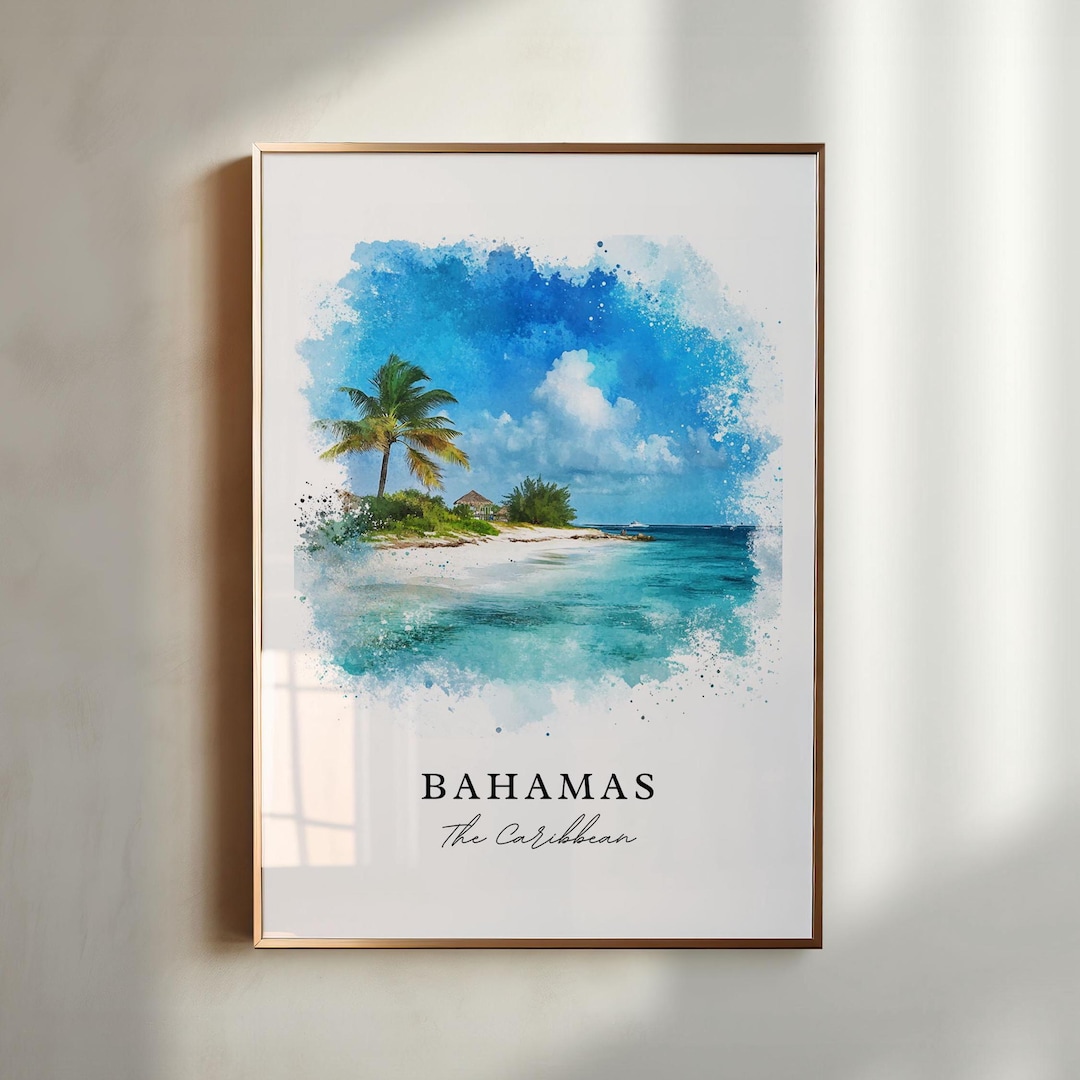 Bahamas Wall Art, Bahamas Print, Bahamas Watercolor Art, Bahamas Beach ...
