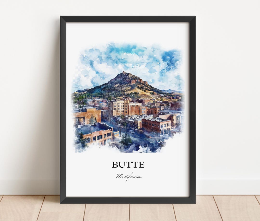 Butte MT Wall Art, Silver Bow County Print, Montana Watercolor Art ...