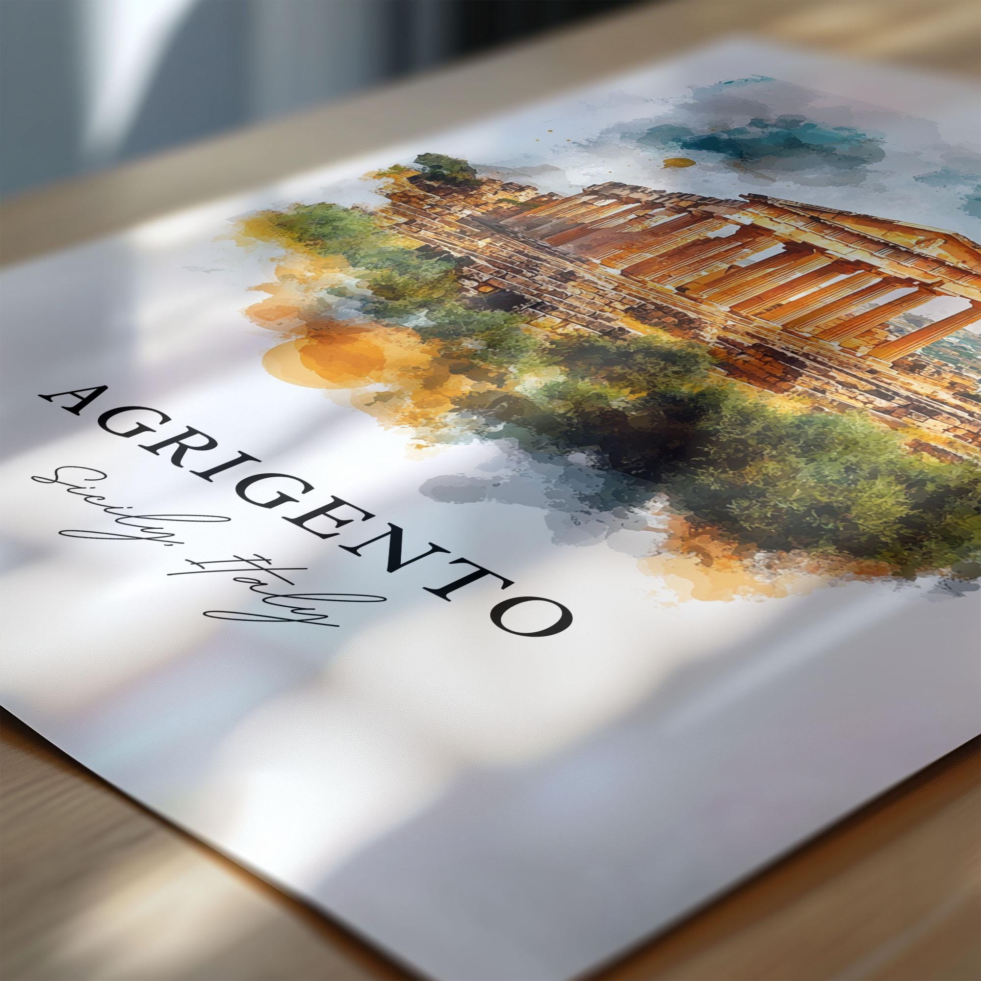 Agrigento Wall Art, Sicily Italy Print, Sicily Watercolor Art ...