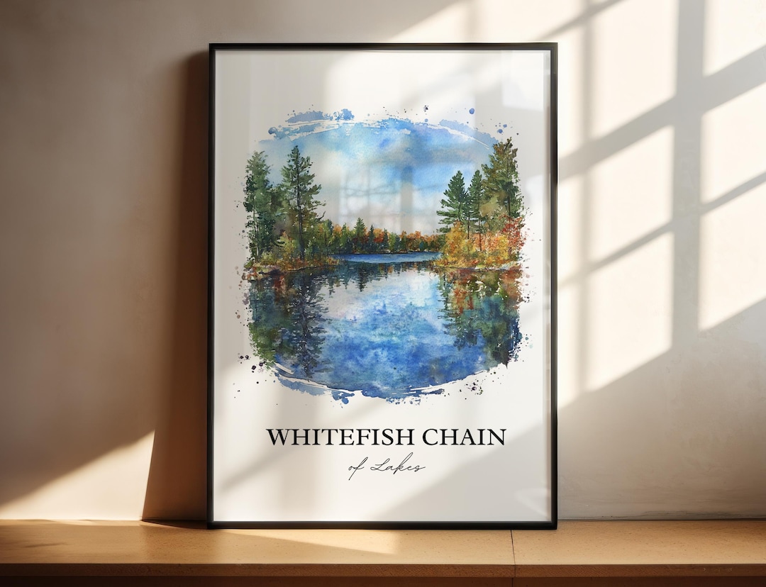 Whitefish Chain of Lakes Art, Crosslake MN Print, Minnesota Watercolor ...