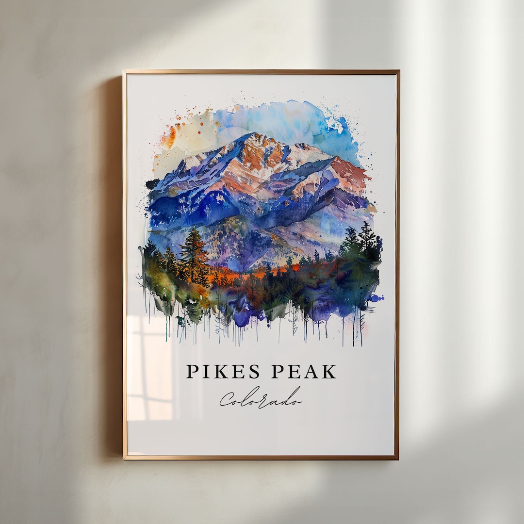 Pikes Peak Watercolor Art Print, Colorado Mountain Travel Poster - Etsy