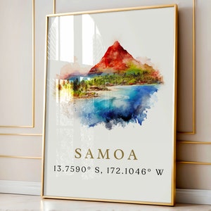 Samoa Travel Art - Samoa Poster Print With Coordinates, Wedding Gift ...