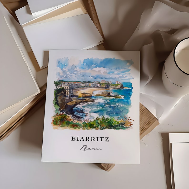 Biarritz Wall Art, Biarritz France Print, Basque Coast Watercolor Art ...