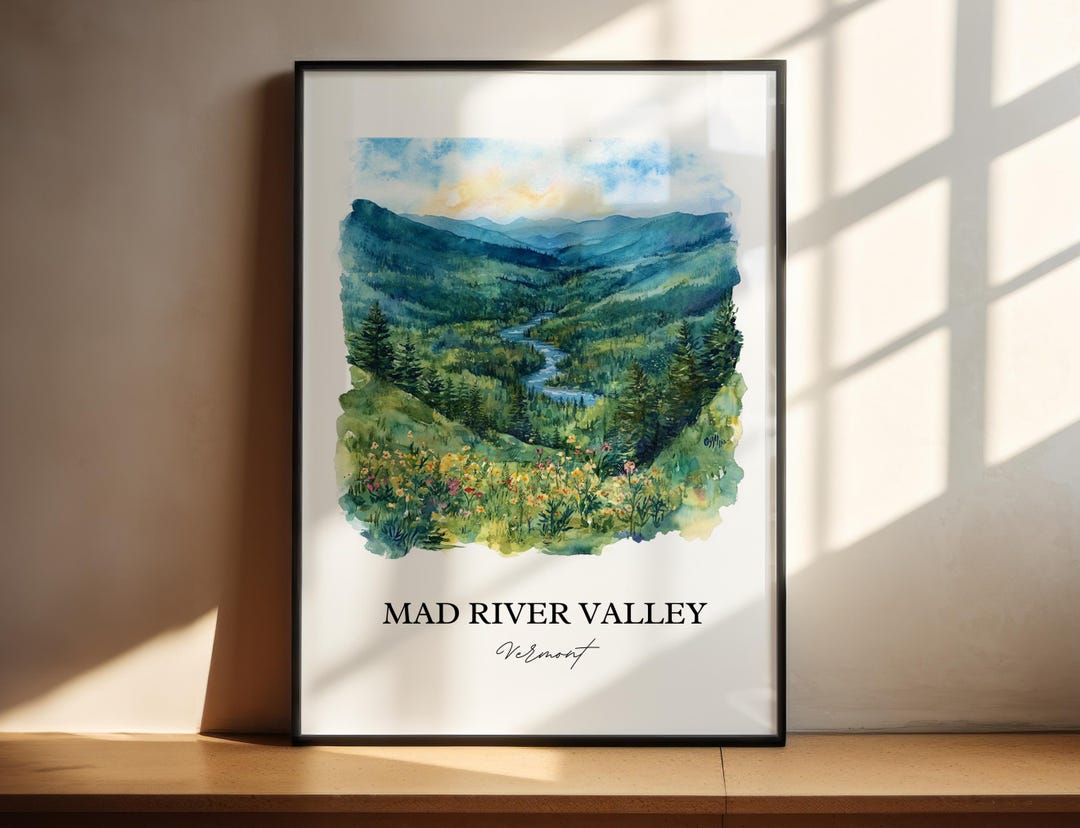 Mad River Valley Wall Art, Winooski River Print, Vermont Watercolor ...