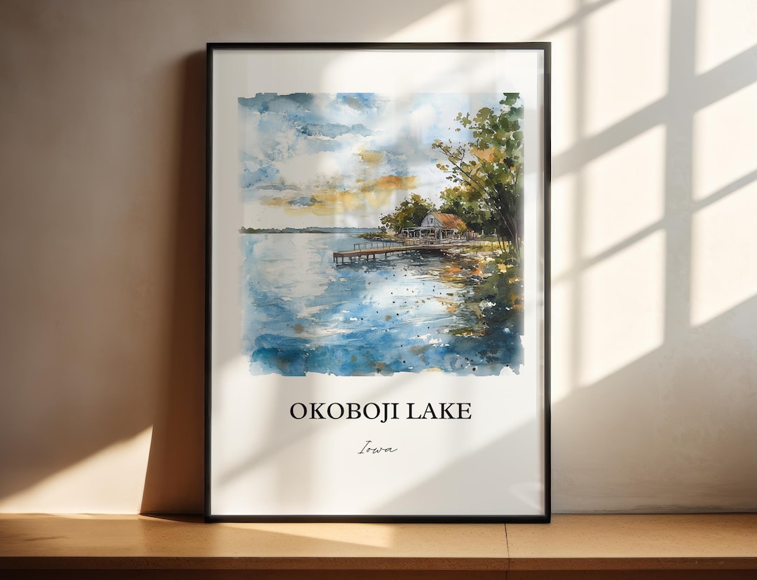 Okoboji Lake Wall Art, Dickinson County Print, Iowa Watercolor Art ...