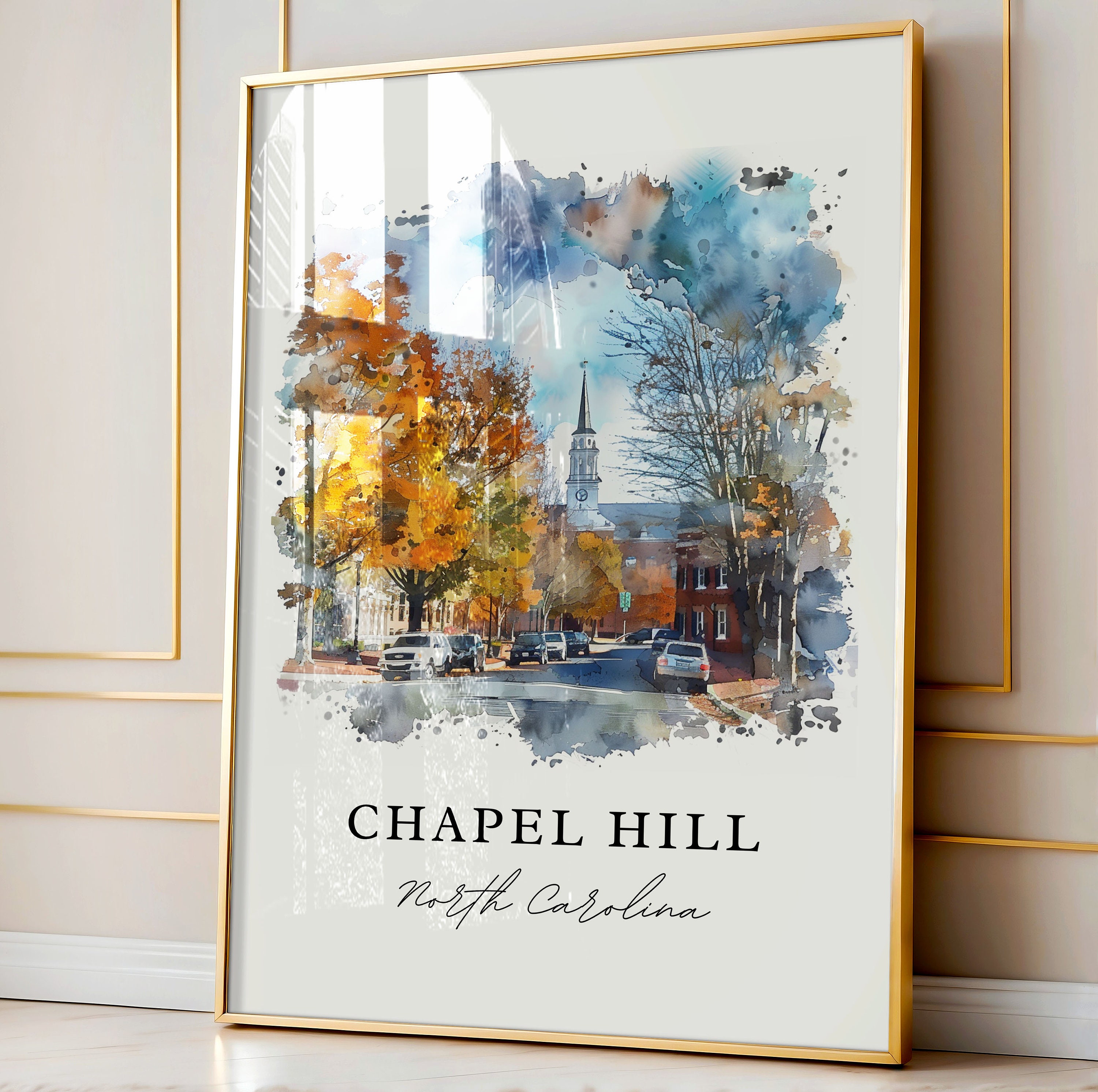 Chapel Hill Wall Art, Chapel Hill NC Print, UNC Watercolor Art, Chapel ...