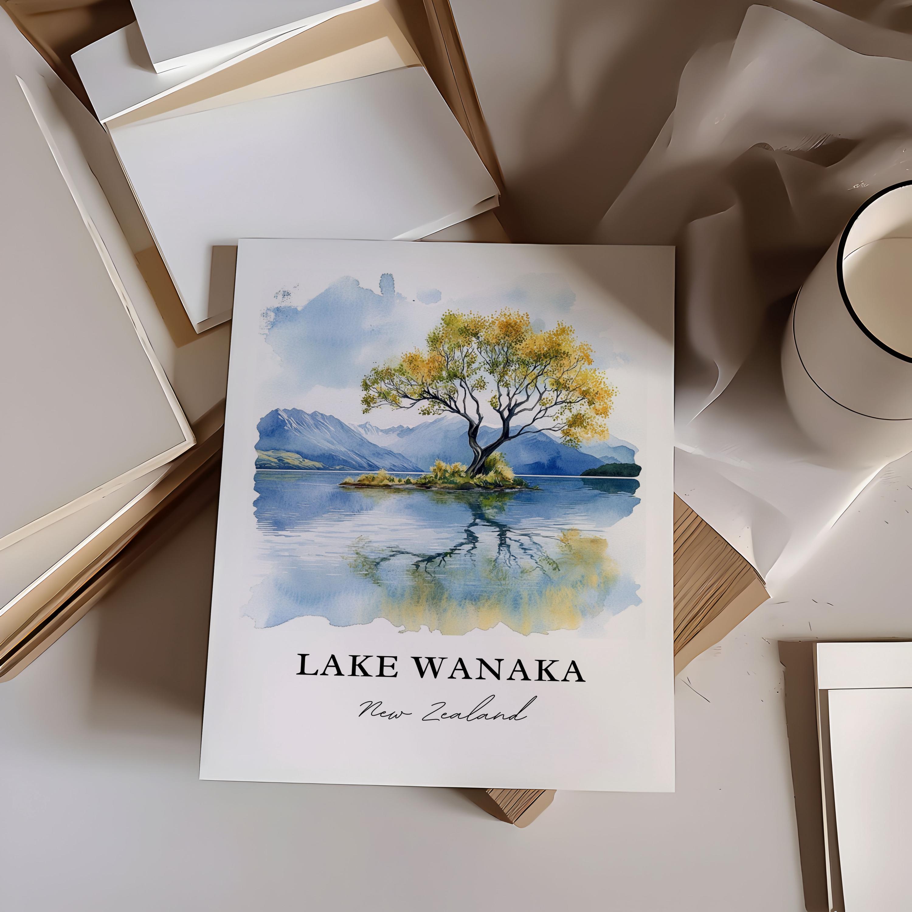 Lake Wanaka Wall Art, Wanaka Tree Print, Lake Wanaka Watercolor Art ...