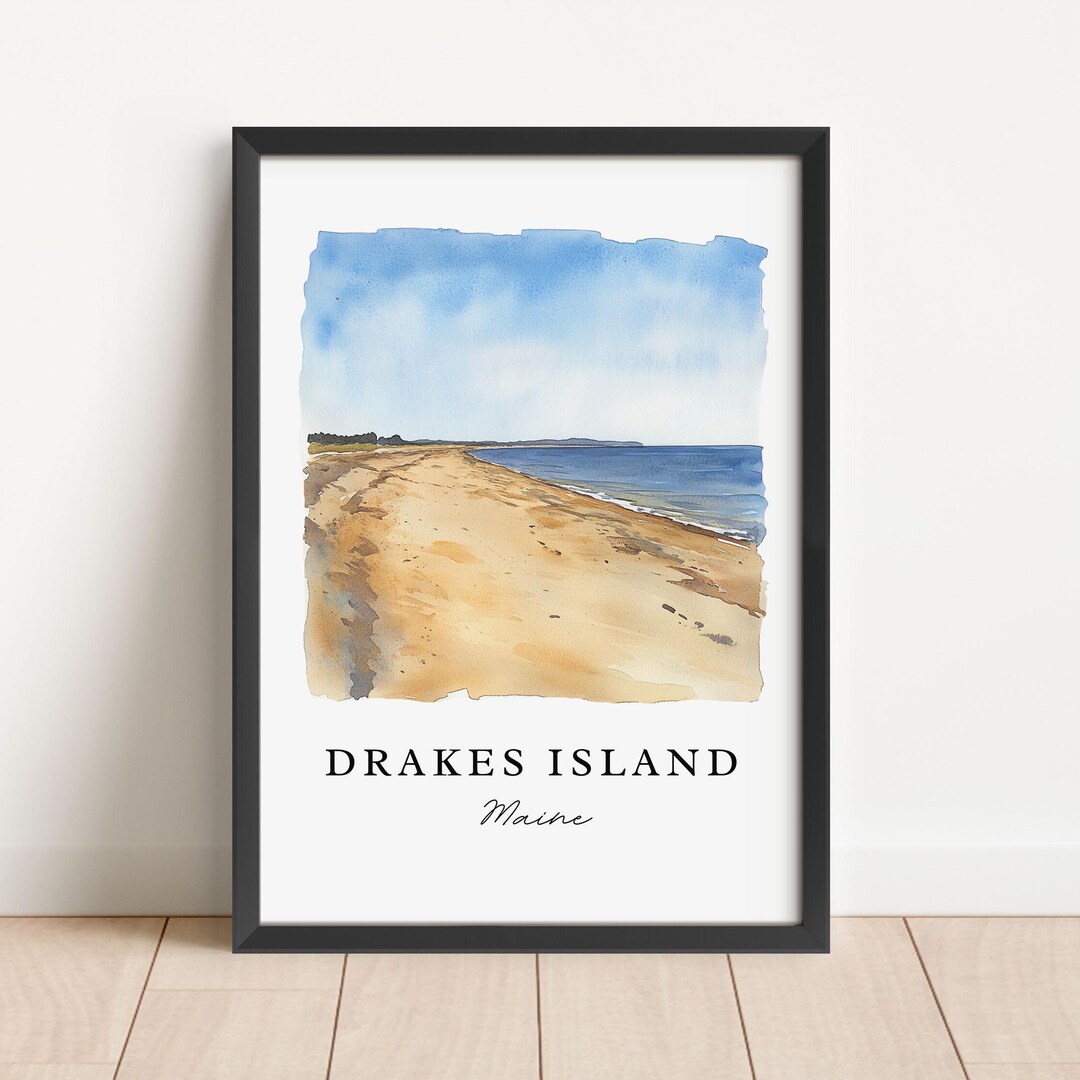 Drakes Island ME Art, Drakes Island Beach Print, Drakes Island Watercolor, Wells ME Gift, Travel ...